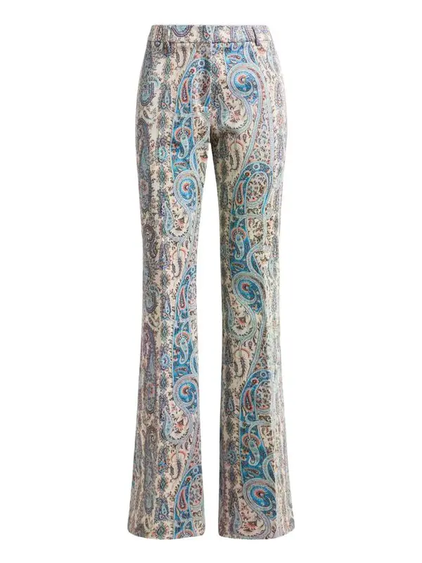 Etro Flared Jacquard Paisley Trousers - Neutrals