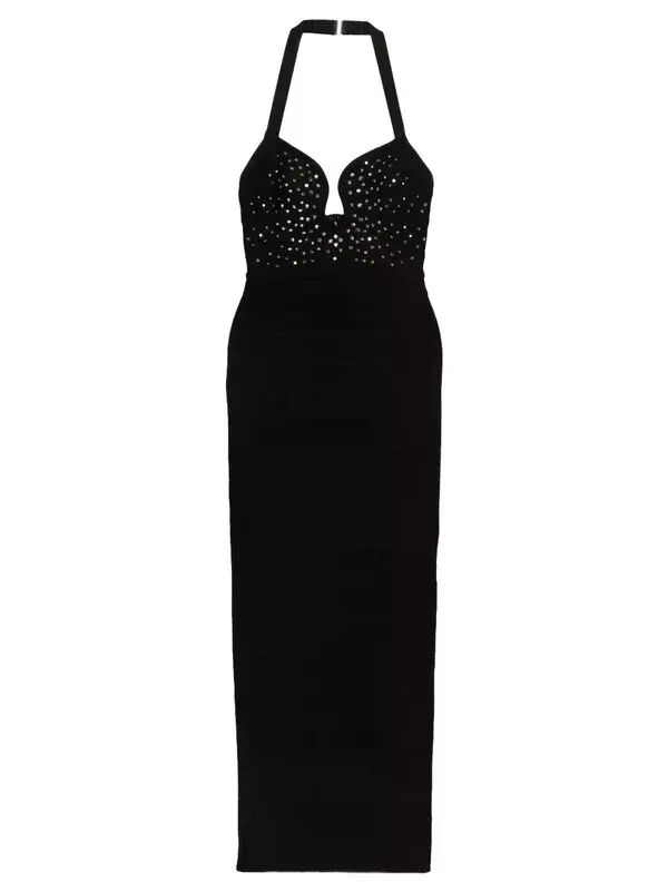 Herve Leger Reina Embellished Halter-neck Midi Gown - Black