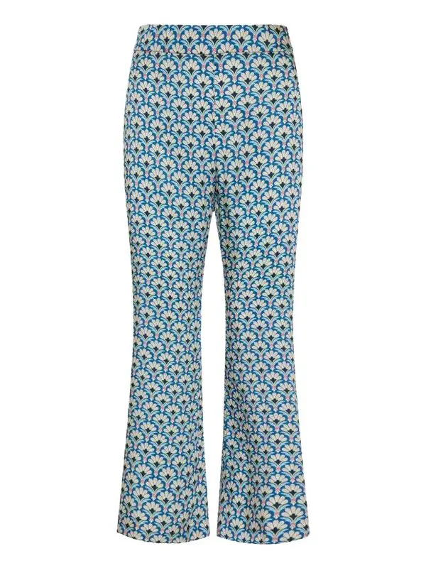 Etro Palm-motif Bootcut Trousers - Blue