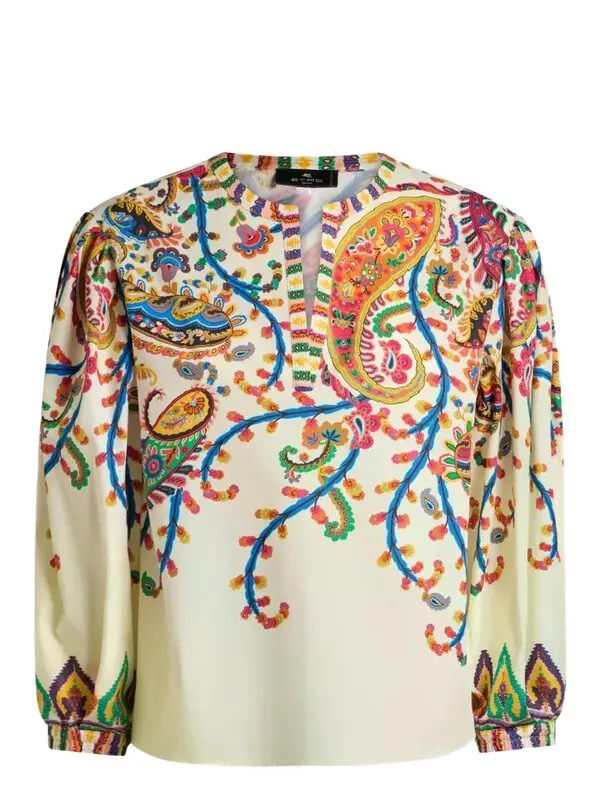 Etro Floral Paisley-print Cotton Top - Neutrals