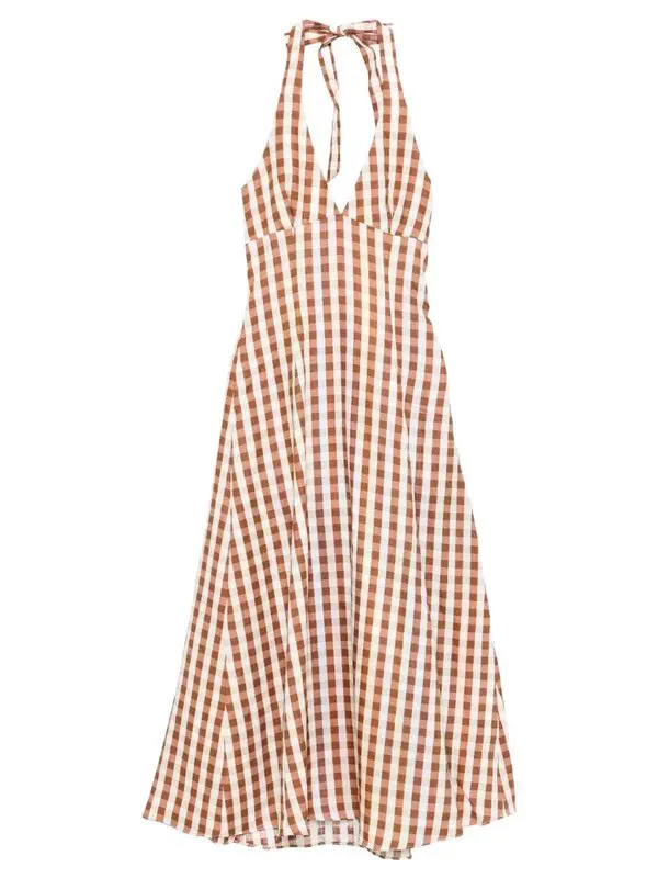 Faithfull The Brand Gingham Halterneck Midi Dress - Brown