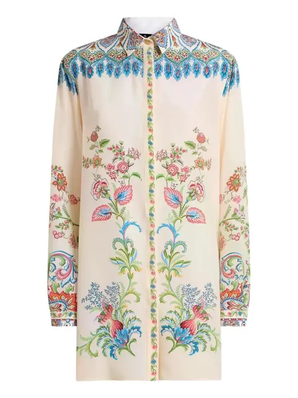 Etro Floral-print Silk Shirt - Neutrals