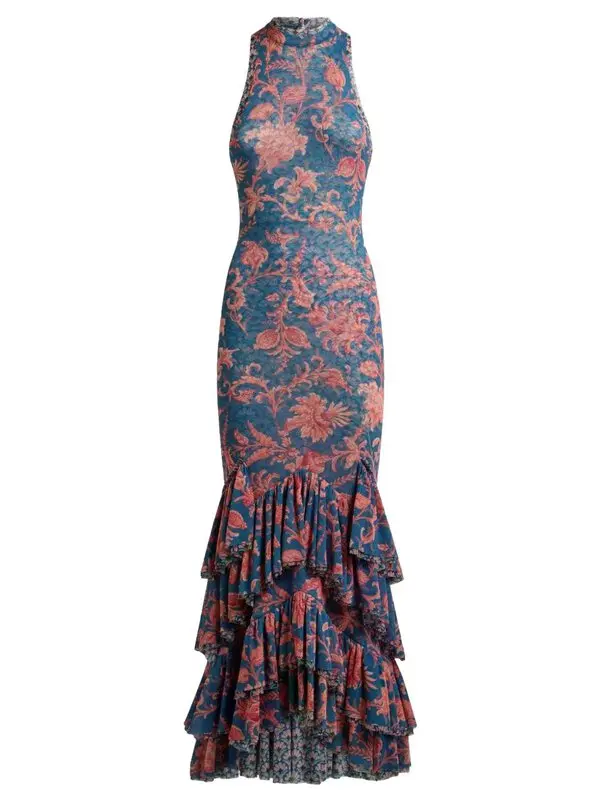 Etro Floral-print Ruffled Dress - Blue