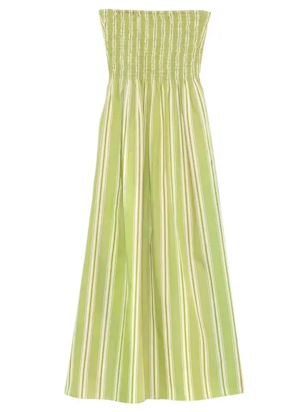 Faithfull The Brand Jamie Midi Striped Smocked Dress - Green