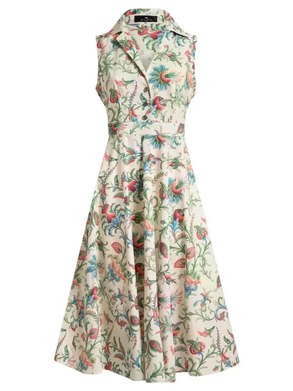 Etro Floral-print Midi Dress - Neutrals