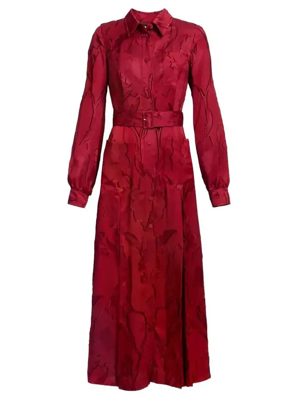 Elie Saab Long-sleeve Belted Midi Dress - Red