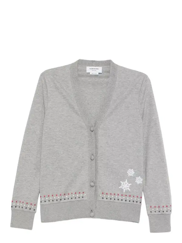 Thom Browne Snowflake-embroidered Cotton Cardigan - Grey