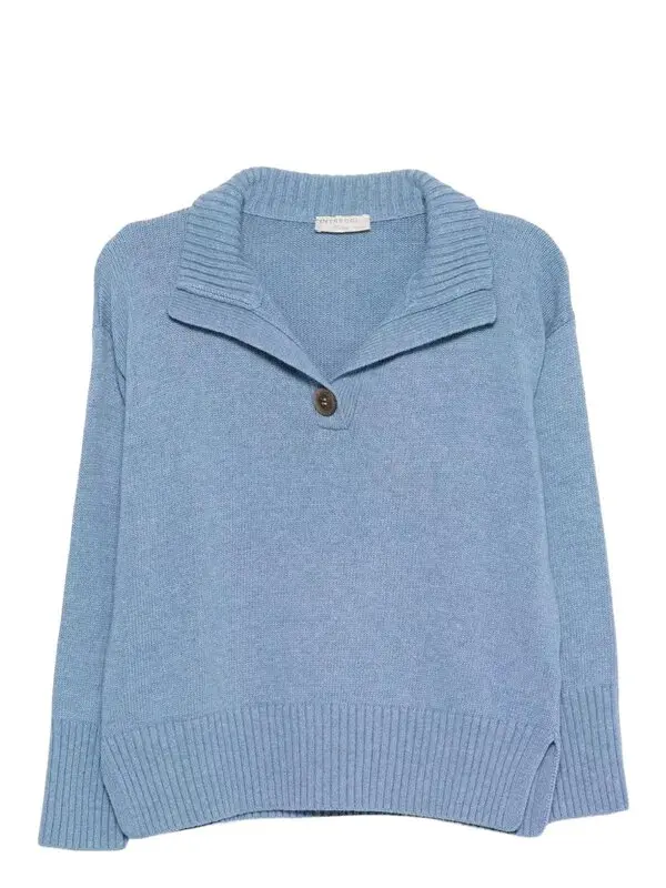 INTRECCI Ribbed Knit Polo Top - Blue