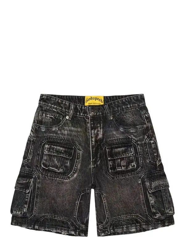 GODSPEED Octagon Cargo Pocket Denim Shorts - Black