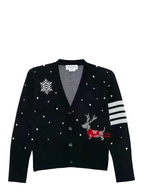 Thom Browne Reindeer Intarsia Jacquard Cardigan - Blue