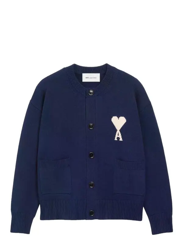 Ami De Coeur Intarsia Crewneck Cardigan - Blue