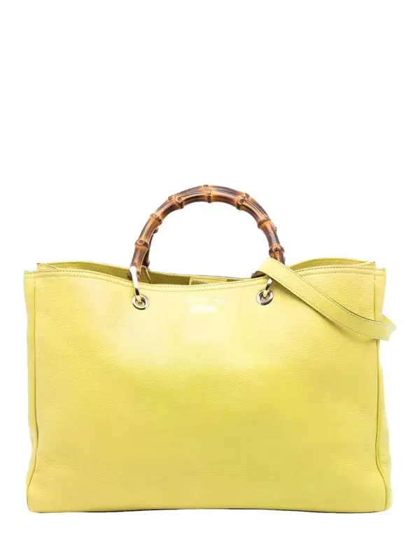 Gucci Large Calfskin Bamboo Shopper Satchel - Yellow