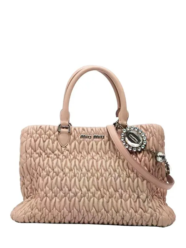 Miu Miu Matelasse Nappa Crystal Satchel - Brown