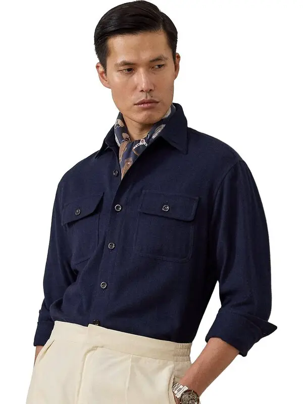 Ralph Lauren Cotton-cashmere Herringbone Shirt - Classic Chairman Navy