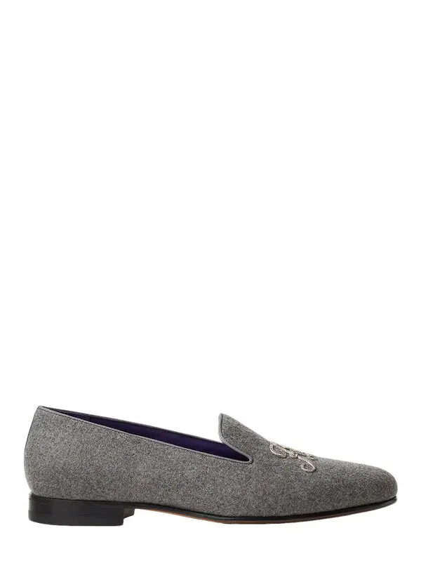 Ralph Lauren Alonzo Plaid Wool Tweed Slipper - Medium Grey Melange