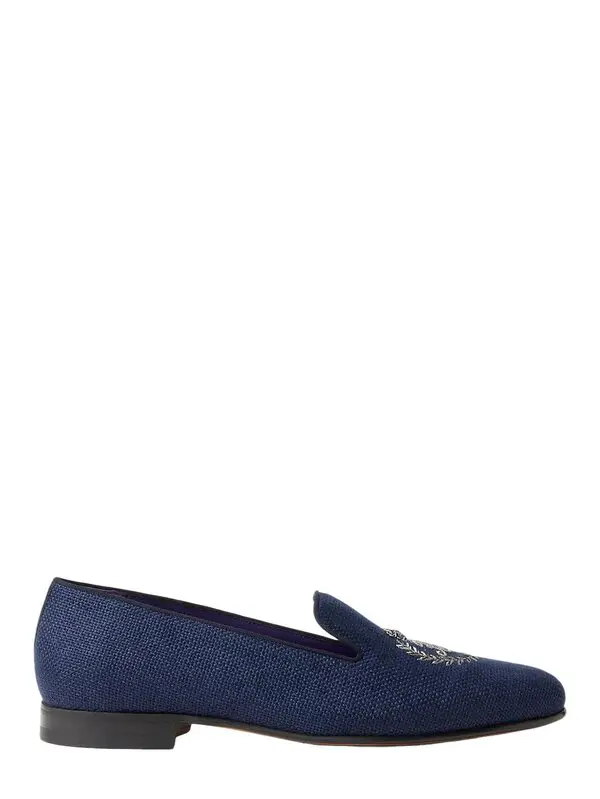 Ralph Lauren Alonzo Bullion Crest Linen Slipper - Classic Chairman Navy