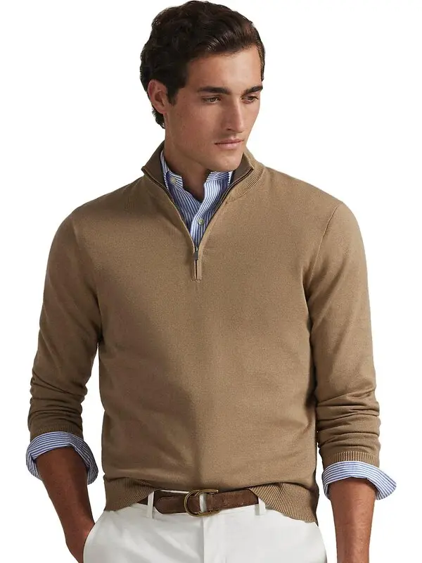 Ralph Lauren Cotton Quarter-zip Mockneck Sweater - Clay Tan