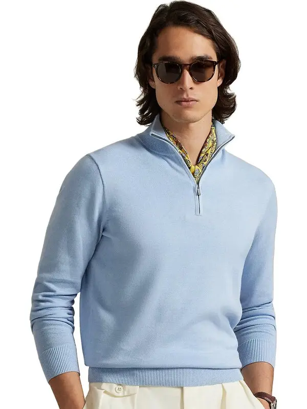 Ralph Lauren Cotton Quarter-zip Mockneck Sweater - Ice Sea