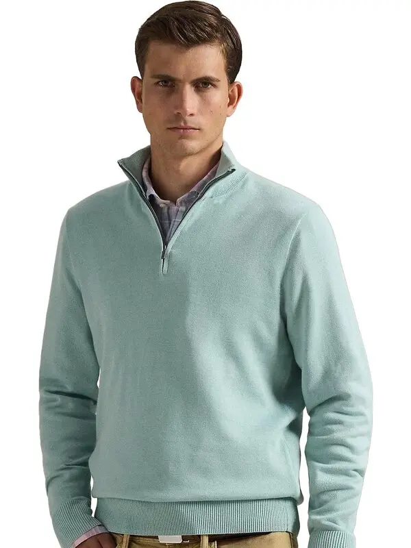 Ralph Lauren Cotton Quarter-zip Mockneck Sweater - Pale Blue
