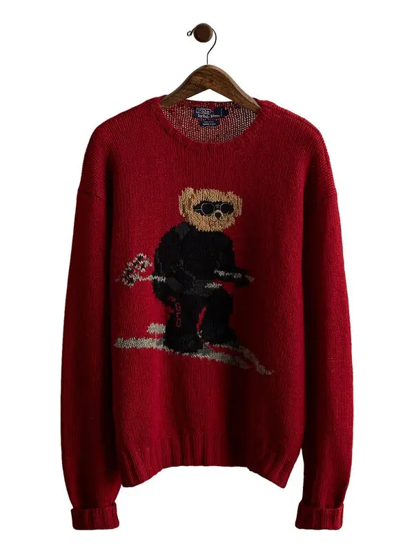 Ralph Lauren 1993 Hand-knit Bear Sweater Size - Red