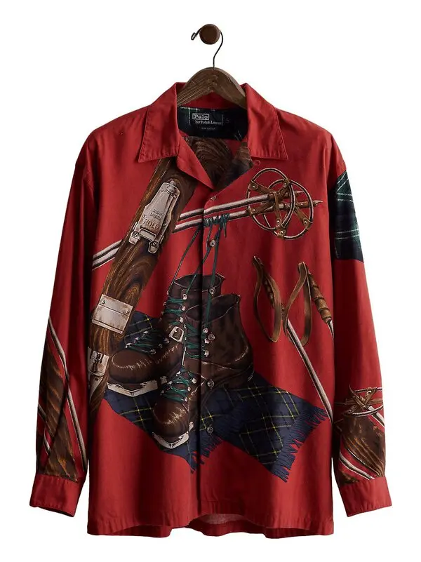 Ralph Lauren 1992 Ski-print Camp Shirt Size - Red