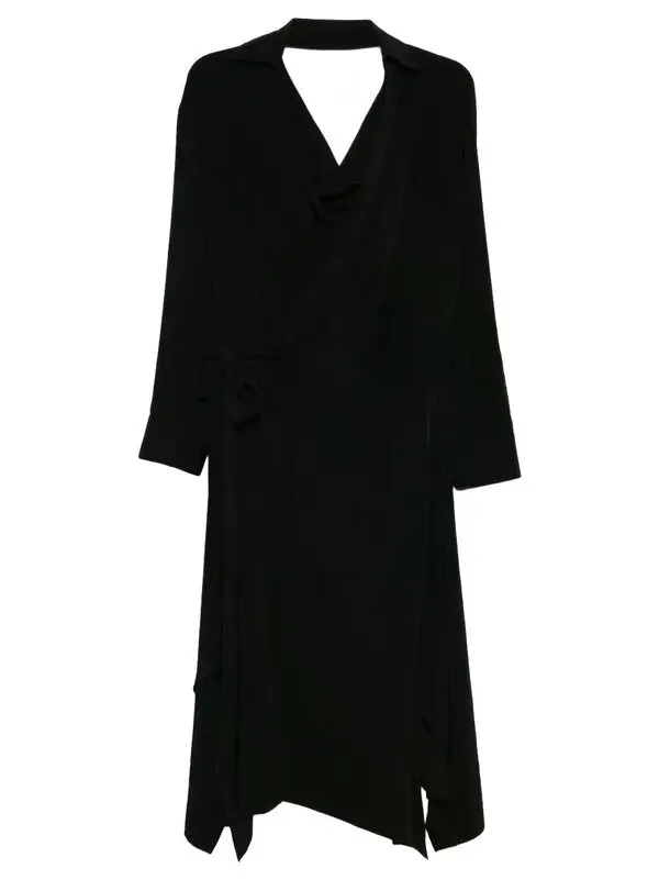 Yohji Yamamoto Crepe De Chine Wrap Dress - Black