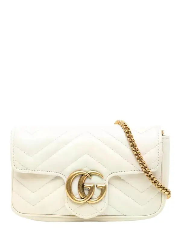 Gucci Mini Gg Marmont Matelassé Leather Flap Crossbody Bag - White