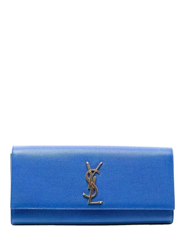 Saint Laurent 2014 Grain De Poudre Monogram Cassandre Clutch - Blue