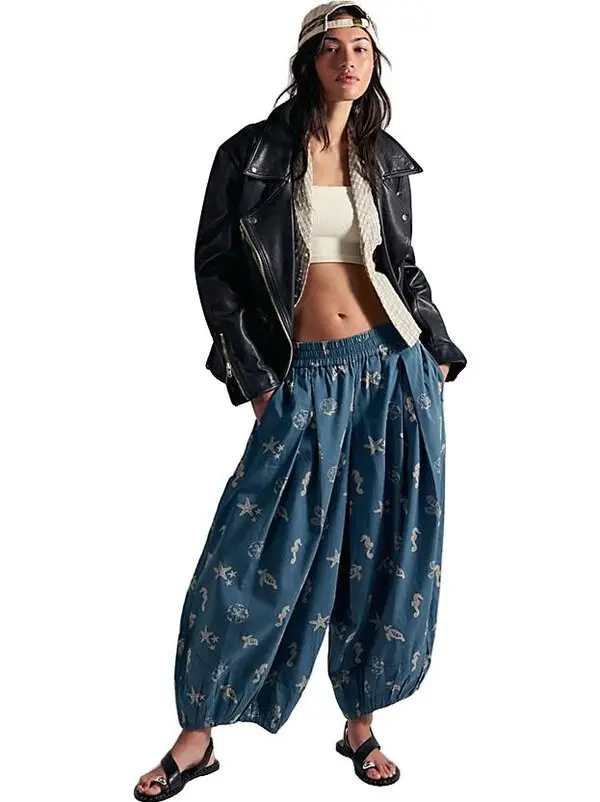 Free People Moonflower Printed Balloon Pants - Under The Sea - Deep Sea