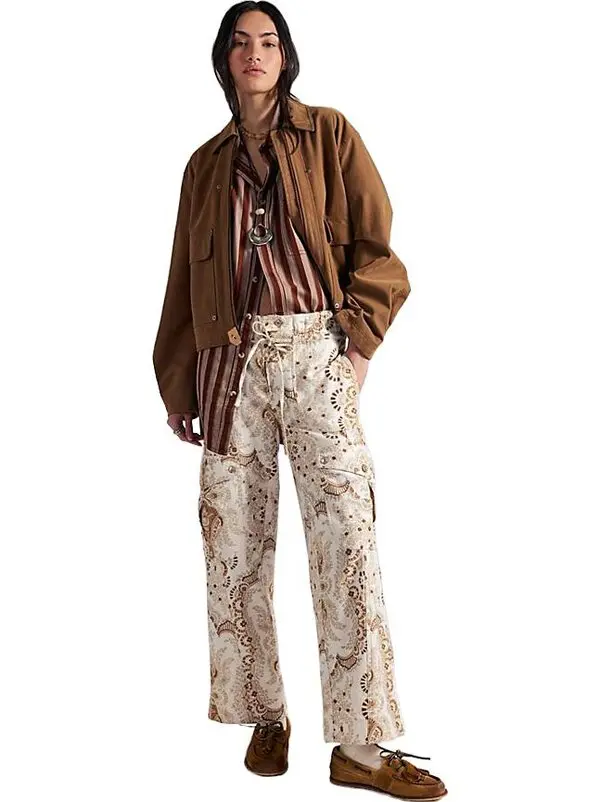 Free People We The Free Park Ave Printed Pants - Ivory Combo