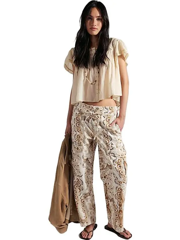 Free People We The Free Park Ave Printed Cargo Pants - Ivory Combo