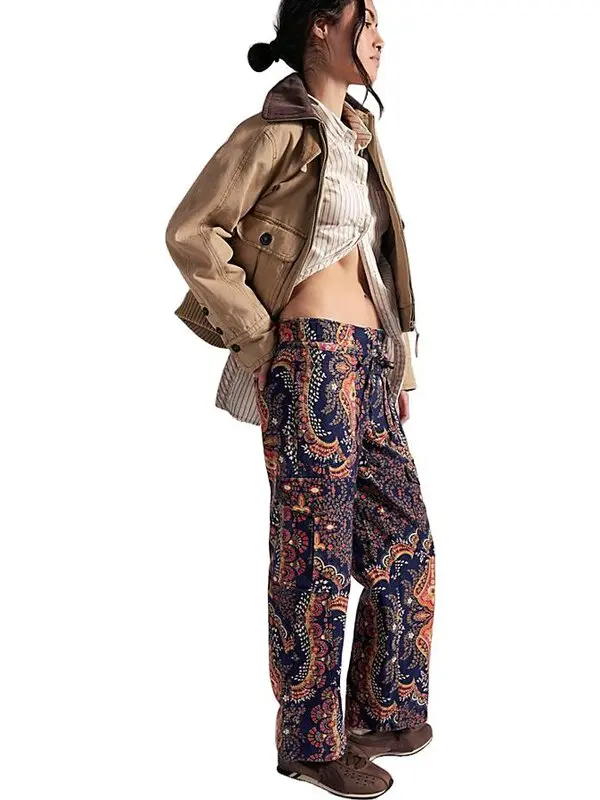 Free People We The Free Park Ave Printed Cargo Pants - Navy Combo