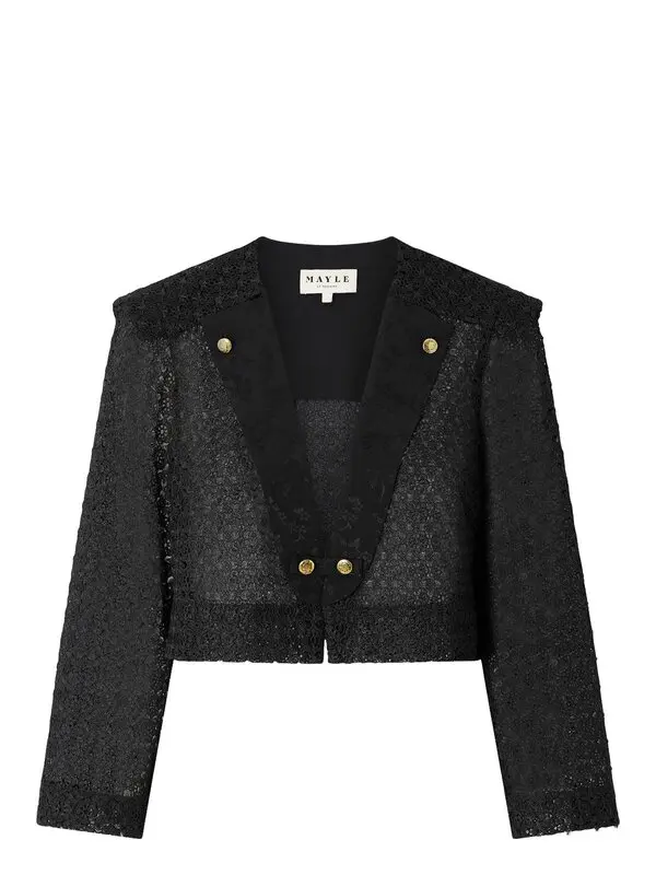 Maison Mayle Rae Cropped Silk-jacquard Trimmed Lace Jacket - Black
