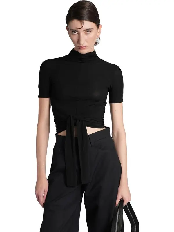 NVL-GARDE Ribbed Viscose Wrap Top - Black