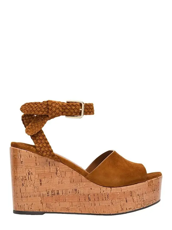 JIMMY CHOO 100mm Jori Suede Platform Wedge Sandals - Tan/toasty
