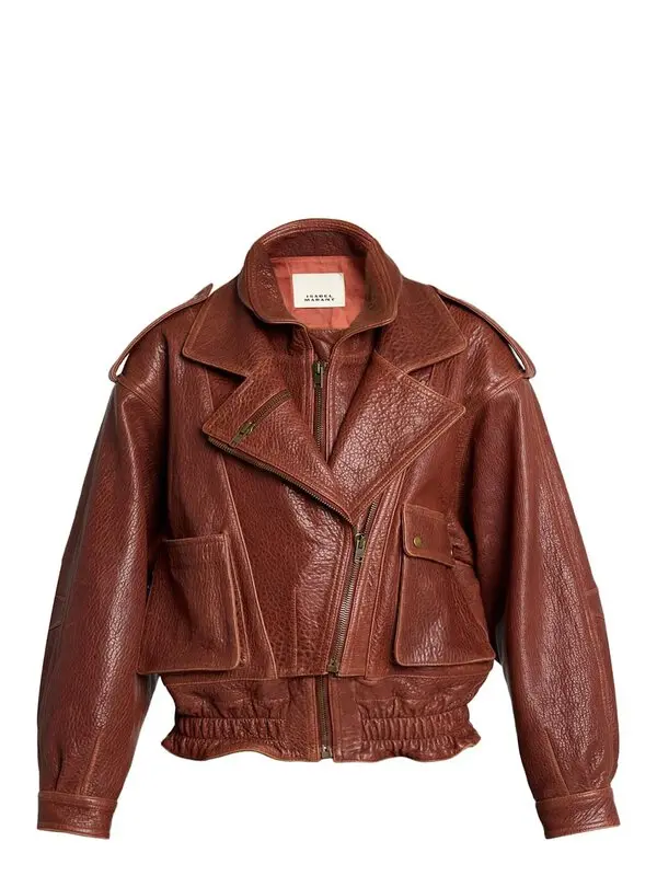 Isabel Marant Aneli Double-collar Leather Bomber Jacket - Terracotta