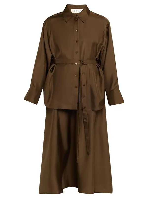 RÓHE Long-sleeve Silk Shirtdress - Forest