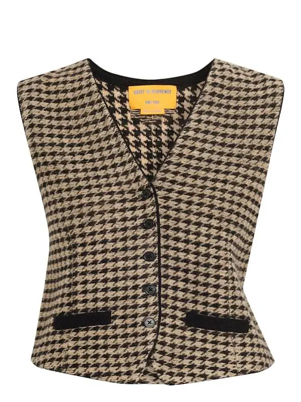 Guest In Residence Houndstooth Cashmere Tailored Vest - Black/dune