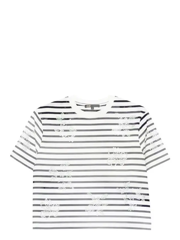 Maje Striped T-shirt With Floral Embellishments - White