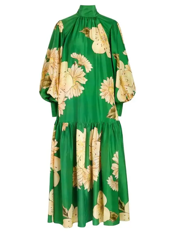 ALEMAIS Floral Bishop-sleeve Gown - Green