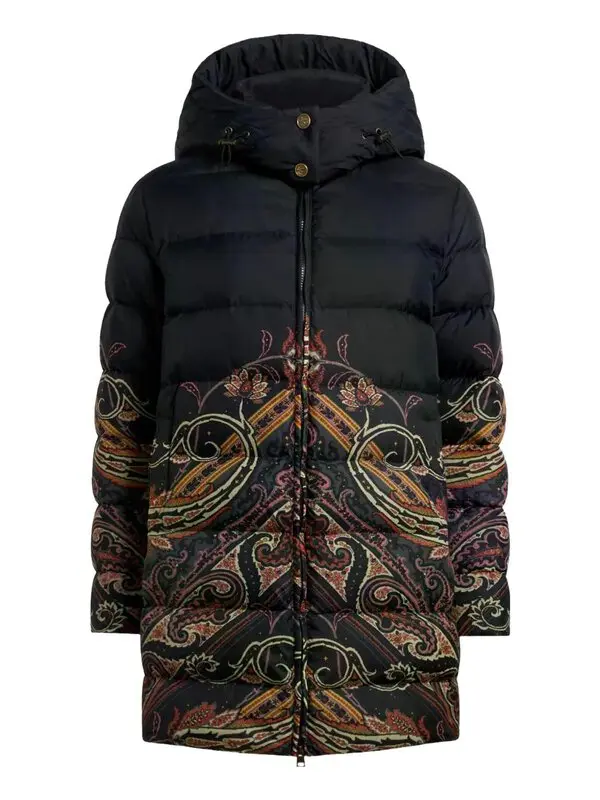 Etro Printed Zip-up Long Coat - Black