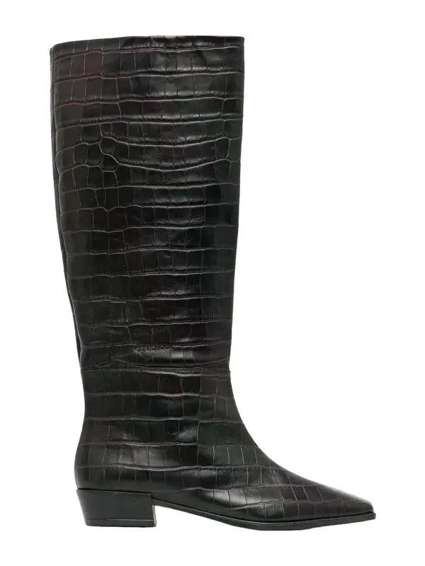 SUMMERY COPENHAGEN Pointed-toe Crocodile-effect Knee-high Boots - Brown
