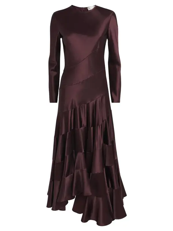 Tory Burch Satin Asymmetric Midi Dress - Burgundy