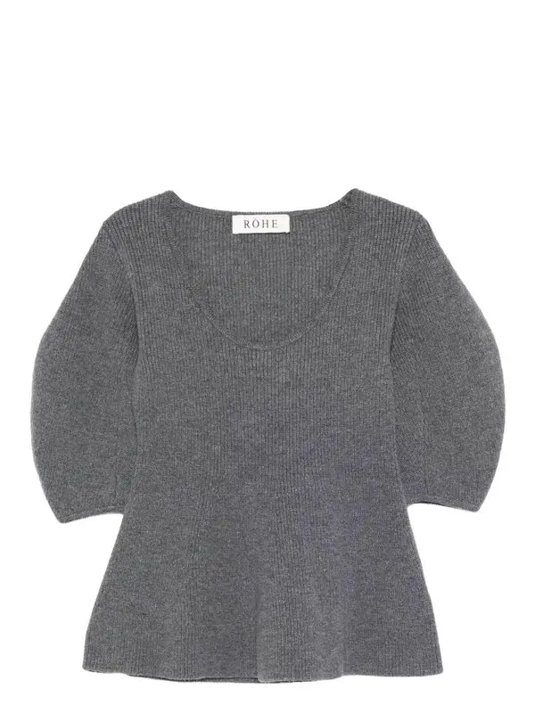 RÓHE Puffed-sleeve Knitted Top - Grey