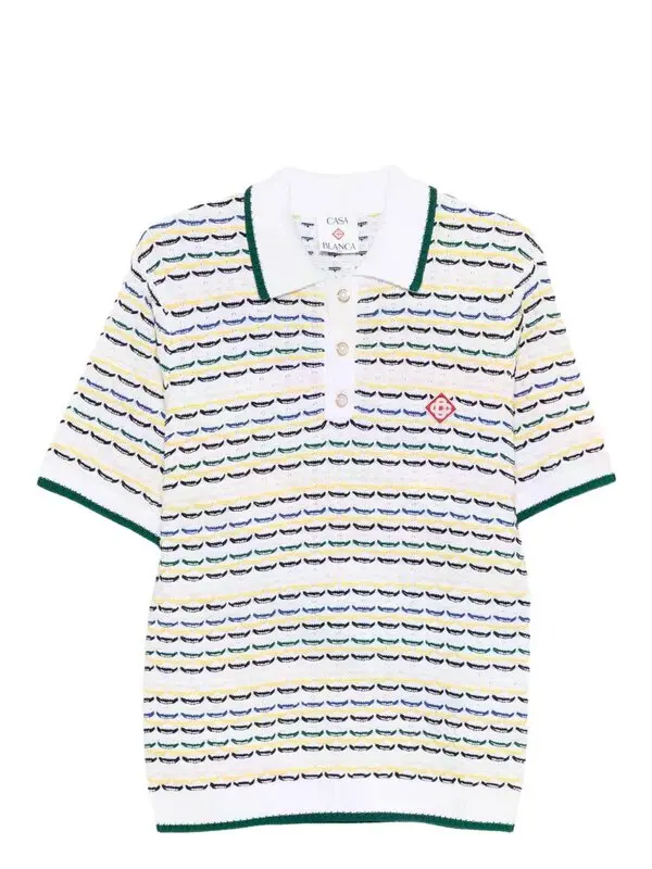 Casablanca Striped-pattern Knitted Polo Shirt - White