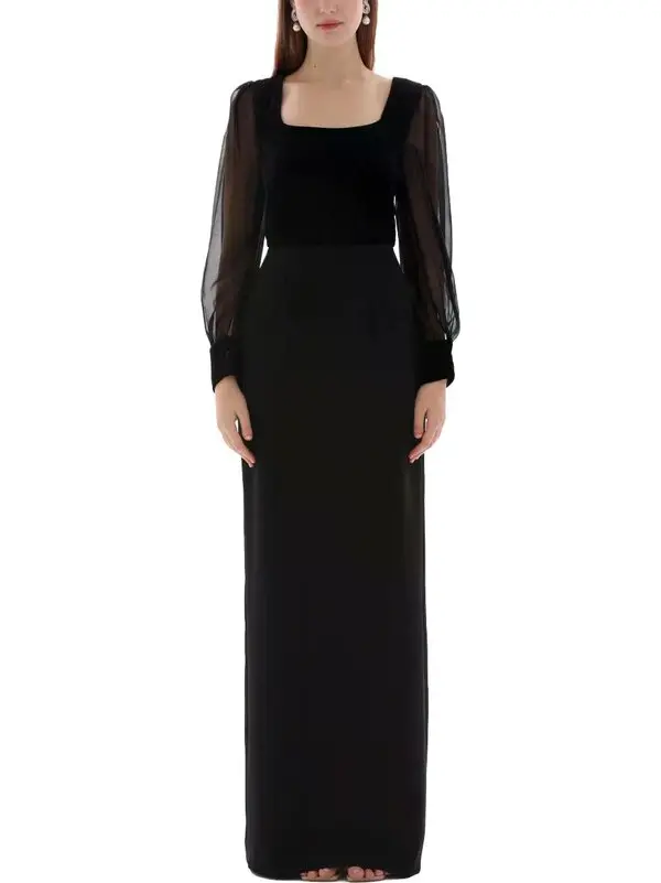 DINA MELWANI Velvet Chiffon Evening Gown - Black