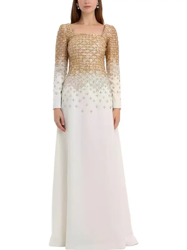 DINA MELWANI Crystal-embroidered Ombré Gown - White