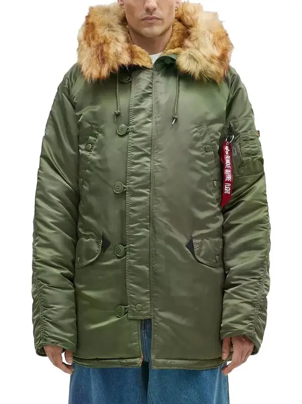 Alpha Industries Hooded Button Coat - Green