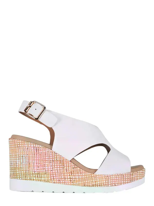 Ron White Leather Wedge Sandals - White