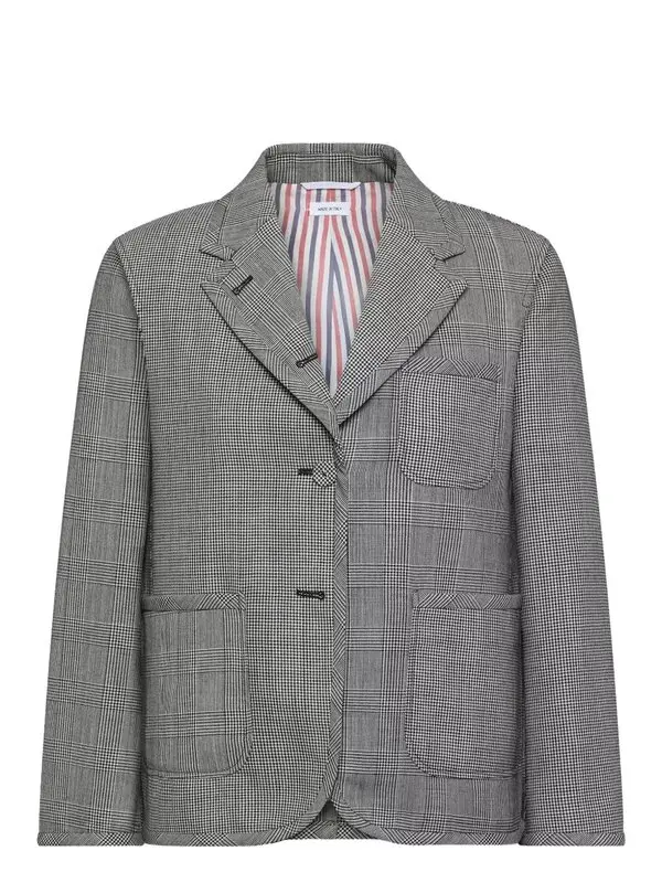 Thom Browne Prince Of Wales Cropped Blazer - Grey